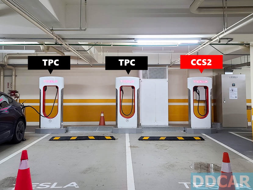 特斯拉土城 V3 超充已改為 1 支 CCS2 與 2 支 TPC 的雙規組合::DDCAR 電動車