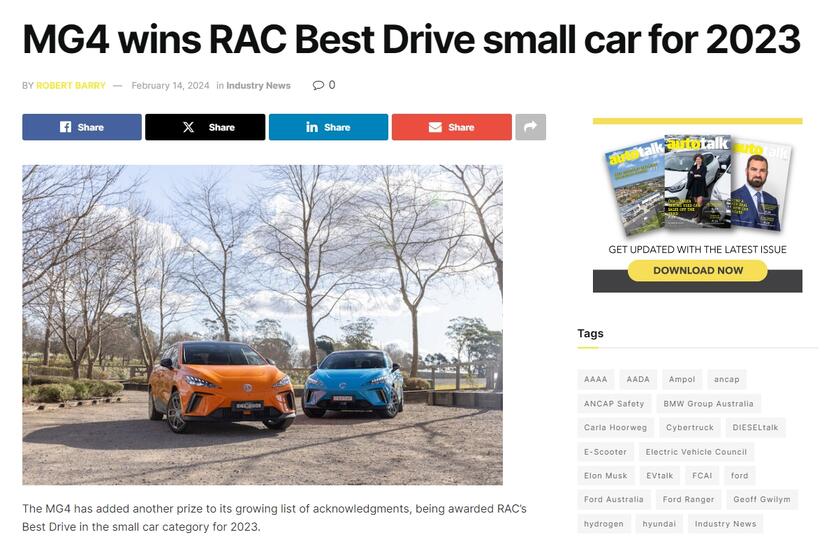 2023霸榜各國Car of The Year，2024 MG4又再次受到澳洲、英國肯定！::DDCAR 電動車
