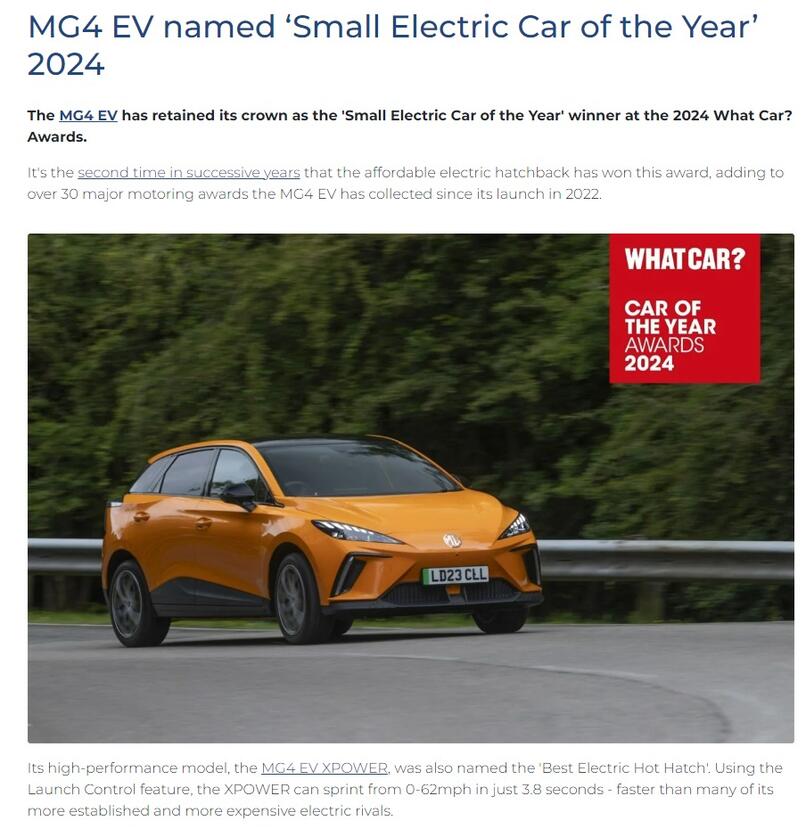 2023霸榜各國Car of The Year，2024 MG4又再次受到澳洲、英國肯定！::DDCAR 電動車