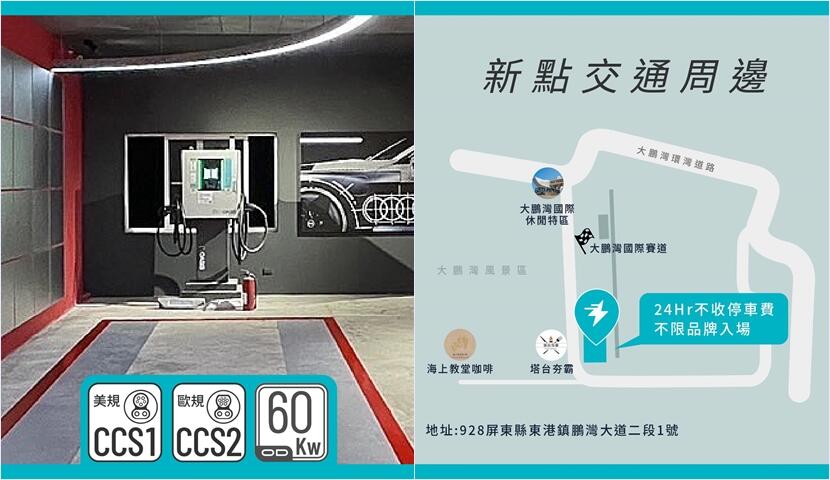 屏東東港首座 CCS1+CCS2 站點，EVOASIS 大鵬灣快充站上線啟用::DDCAR 電動車